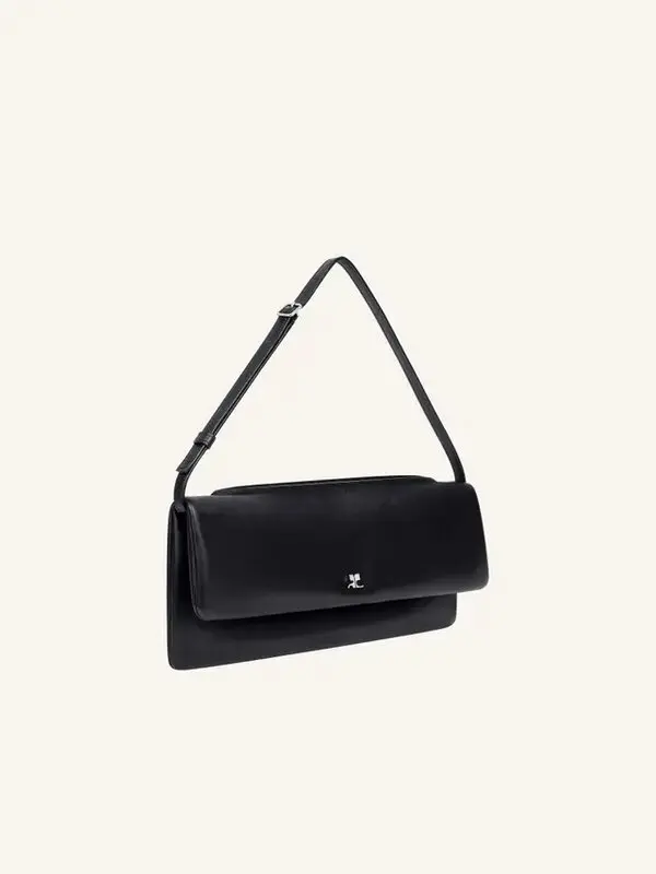 COURREGES Courrèges Smooth Calfskin Leather Wrist Clutch Bag With Double Wear Strap - Black