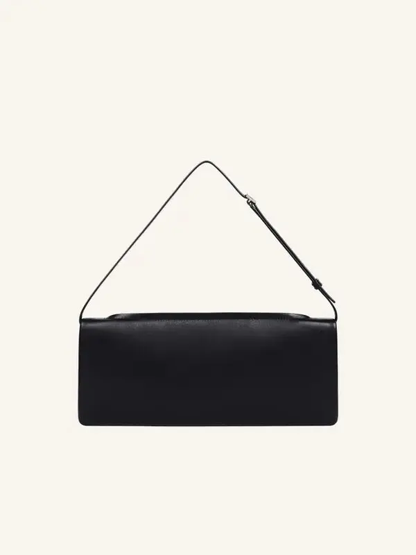 COURREGES Courrèges Smooth Calfskin Leather Wrist Clutch Bag With Double Wear Strap - Black