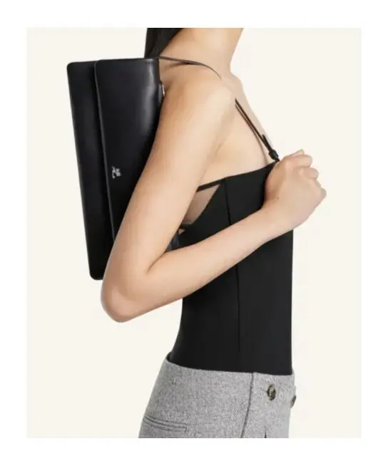 COURREGES Courrèges Smooth Calfskin Leather Wrist Clutch Bag With Double Wear Strap - Black