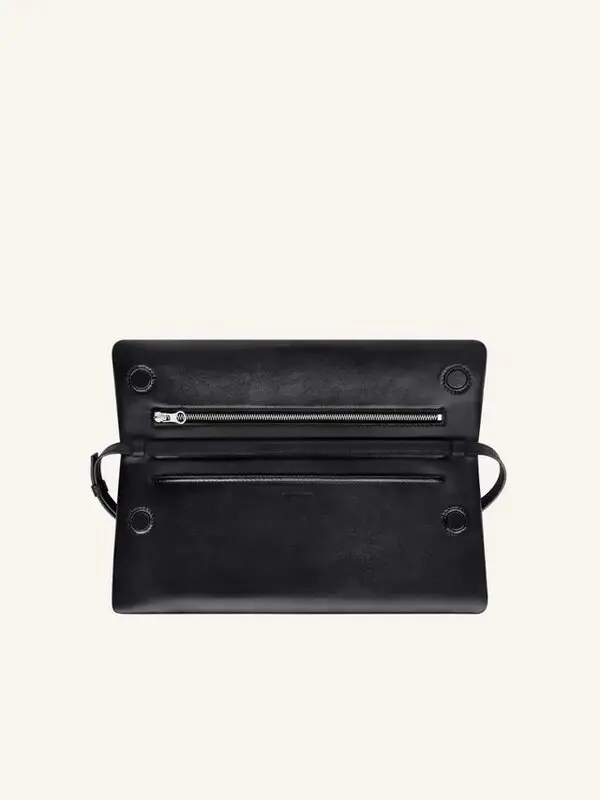 COURREGES Courrèges Smooth Calfskin Leather Wrist Clutch Bag With Double Wear Strap - Black