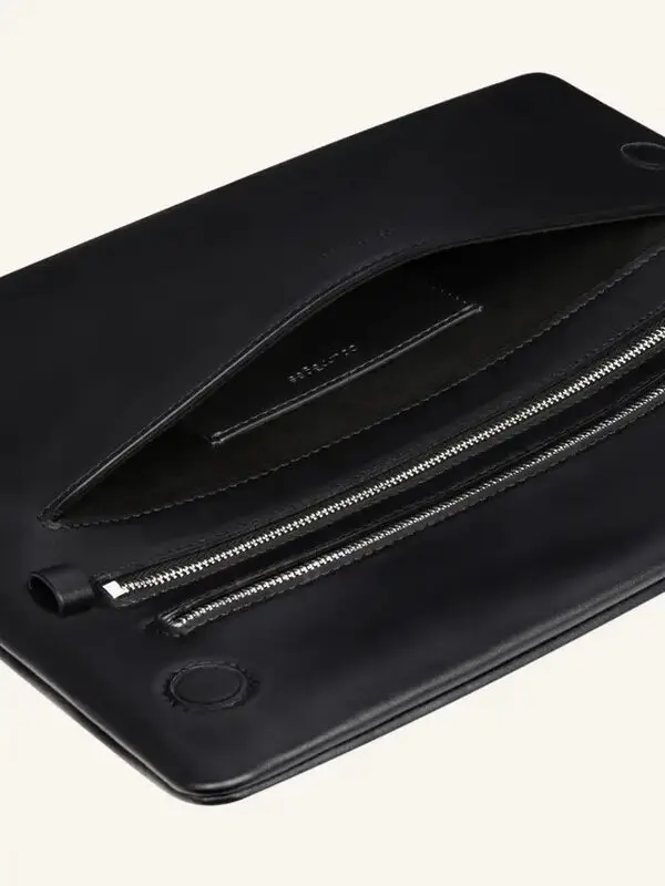COURREGES Courrèges Smooth Calfskin Leather Wrist Clutch Bag With Double Wear Strap - Black