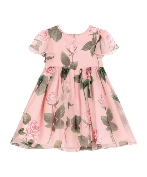 Dolce & Gabbana Rose Print Tulle Dress With Ruffles