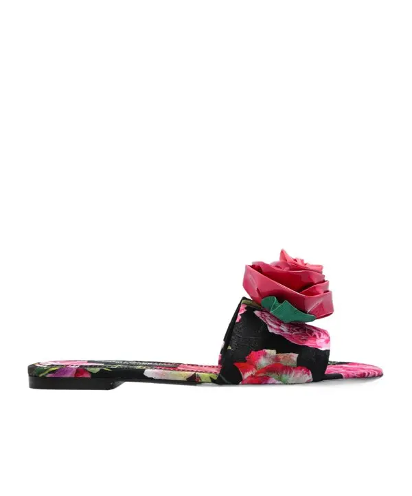 Dolce & Gabbana Floral Motif Slide Sandals - Black