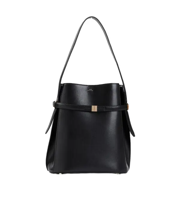 TOTEME Belted Bucket Bag With Gold Lettering - Black