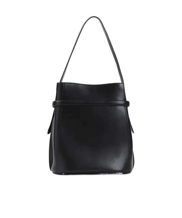 TOTEME Belted Bucket Bag With Gold Lettering - Black