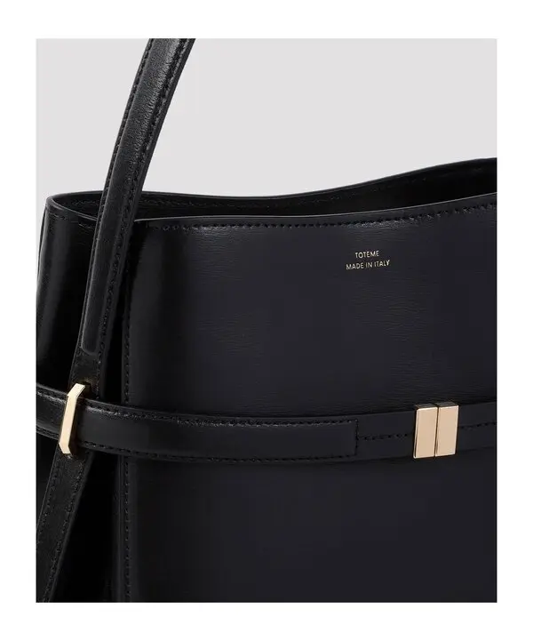 TOTEME Belted Bucket Bag With Gold Lettering - Black