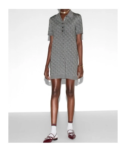 Gucci Monogrammed Intarsia Polo Dress - Gray And Multicolour