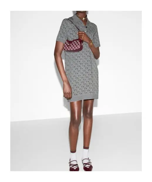 Gucci Monogrammed Intarsia Polo Dress - Gray And Multicolour
