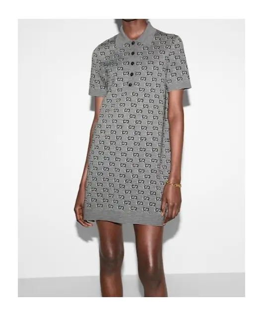 Gucci Monogrammed Intarsia Polo Dress - Gray And Multicolour