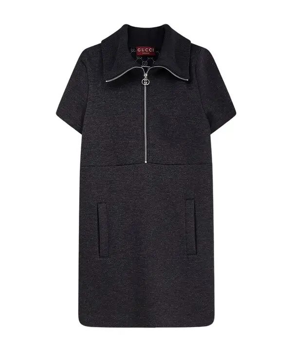 Gucci Double Jersey Zip-up Mini Dress - Black