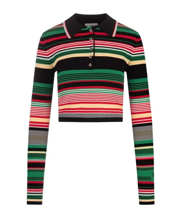 Rabanne Striped Knitted Polo Top