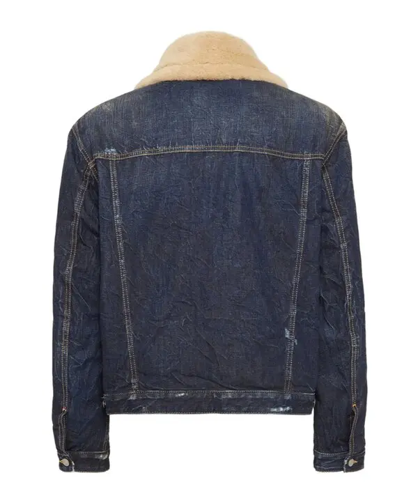 Dsquared2 Distressed Denim Jacket With Shearling Collar - Black