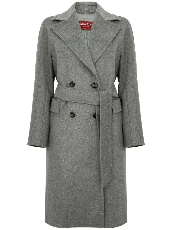 Max Mara Astro Belted Double-breasted Coat - Gray