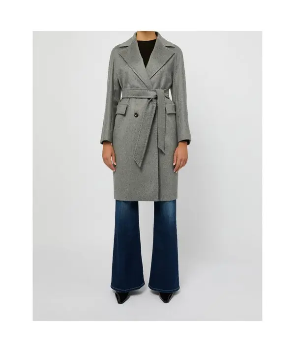 Max Mara Astro Belted Double-breasted Coat - Gray