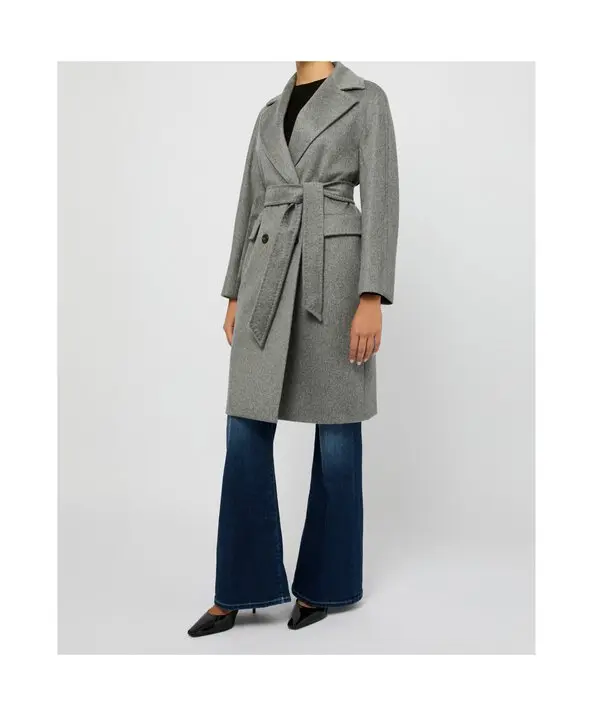 Max Mara Astro Belted Double-breasted Coat - Gray