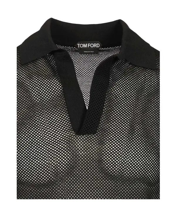 TOM FORD Mesh Buttonless Polo Shirt - Black