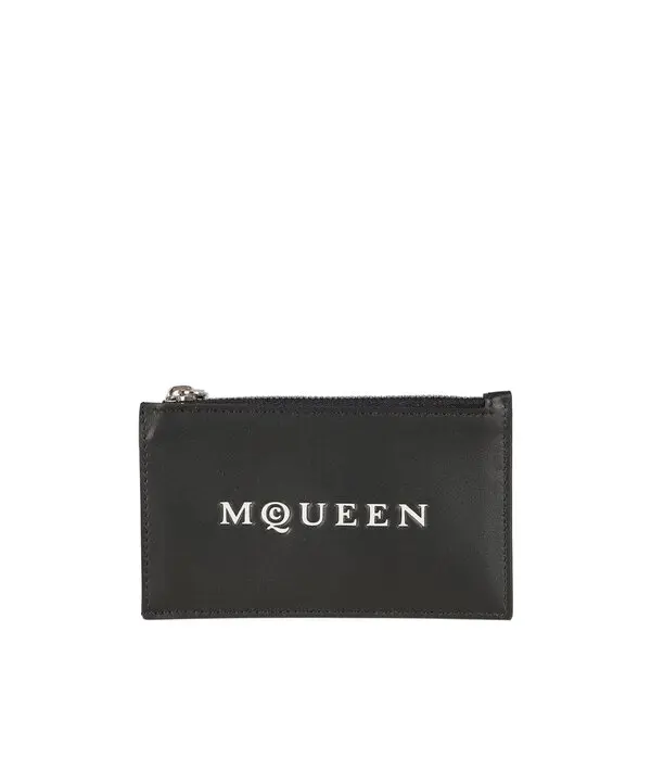 Alexander McQueen Logo Printed Top Zipped Card Case - Black