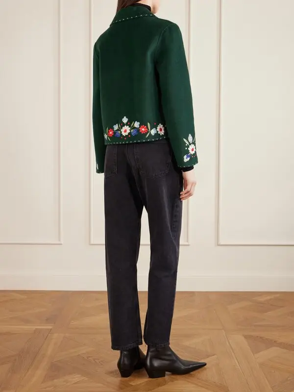 Rixo Jude Embroidered Wool Blend Felt Jacket - Green