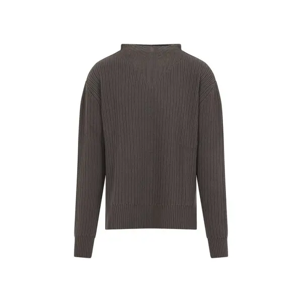 Rick Owens Mock Neck Long Sleeve Ribbed Knit Jumper - Black