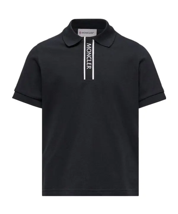 Moncler Logo-trimmed Short-sleeved Polo Shirt - Black