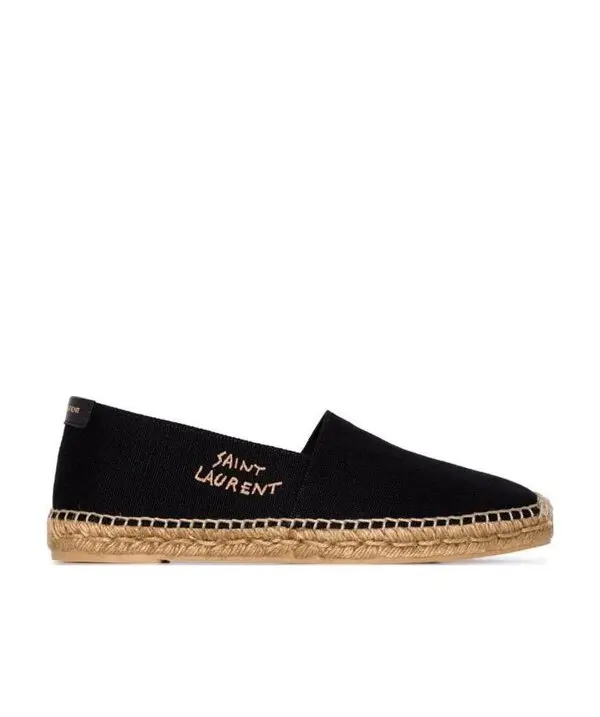 Saint Laurent Logo Embroidered Slip-on Espadrilles - Black
