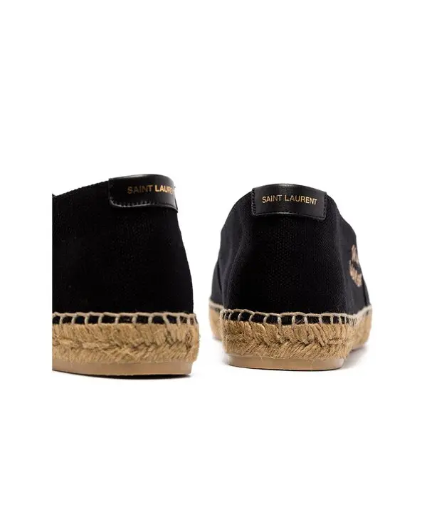 Saint Laurent Logo Embroidered Slip-on Espadrilles - Black