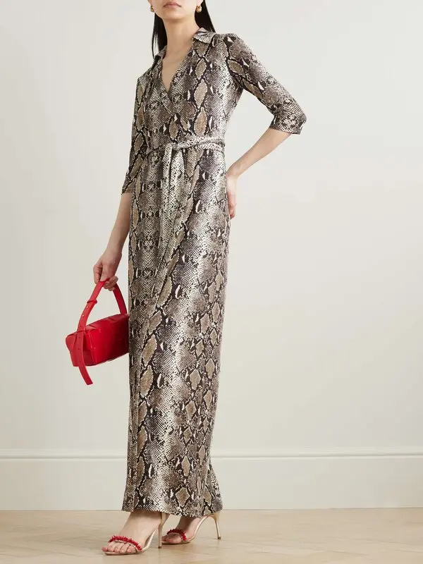 Diane Von Furstenberg Snake Print V-neck Maxi Dress