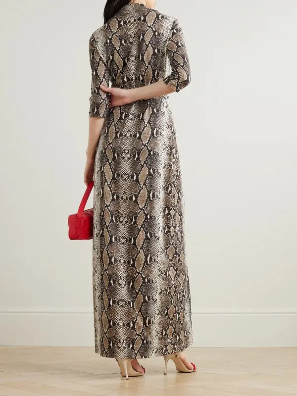 Diane Von Furstenberg Snake Print V-neck Maxi Dress