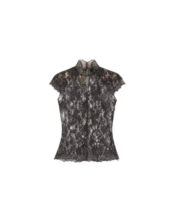 Valentino Garavani Floral Lace High Neck Top - Black