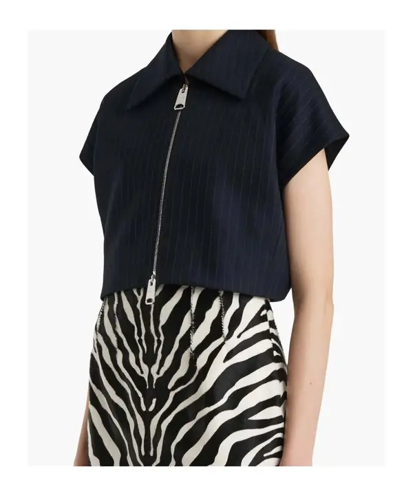 Khaite Robin Zip-up Pinstripe Shirt - Black