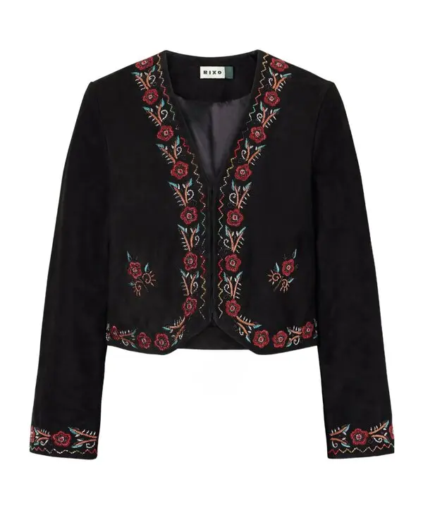 Rixo Embellished Suede Cropped Jacket
