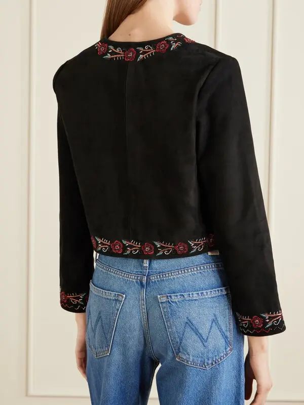 Rixo Embellished Suede Cropped Jacket