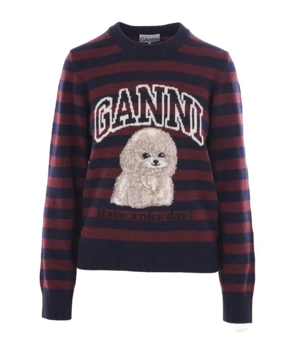 GANNI Logo Intarsia Striped Knitted Jumper - Black