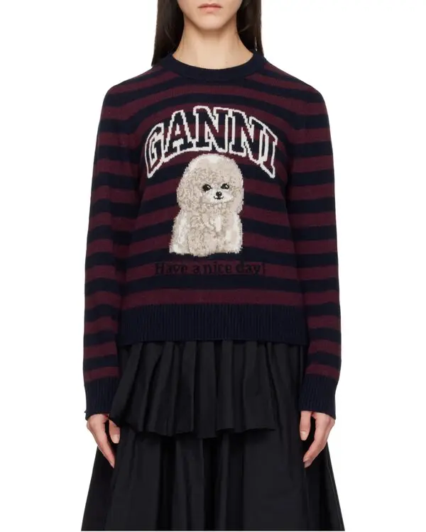 GANNI Logo Intarsia Striped Knitted Jumper - Black