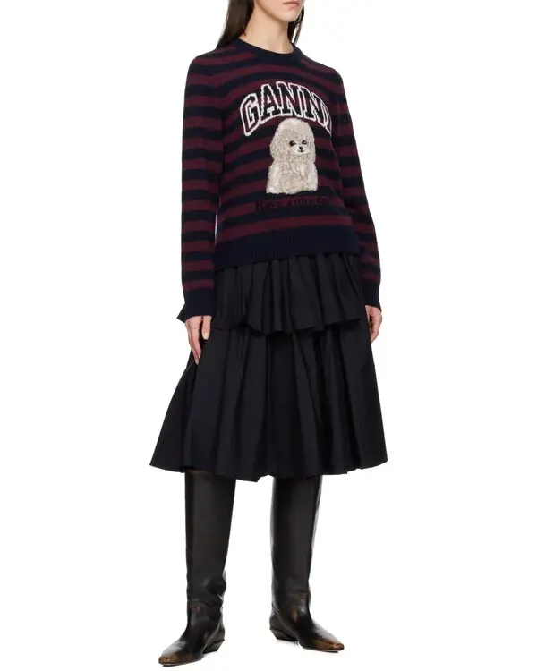 GANNI Logo Intarsia Striped Knitted Jumper - Black