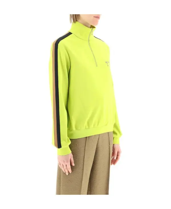 Tory Burch High-neck Half-zip Sweatshirt With Contrast Stripes