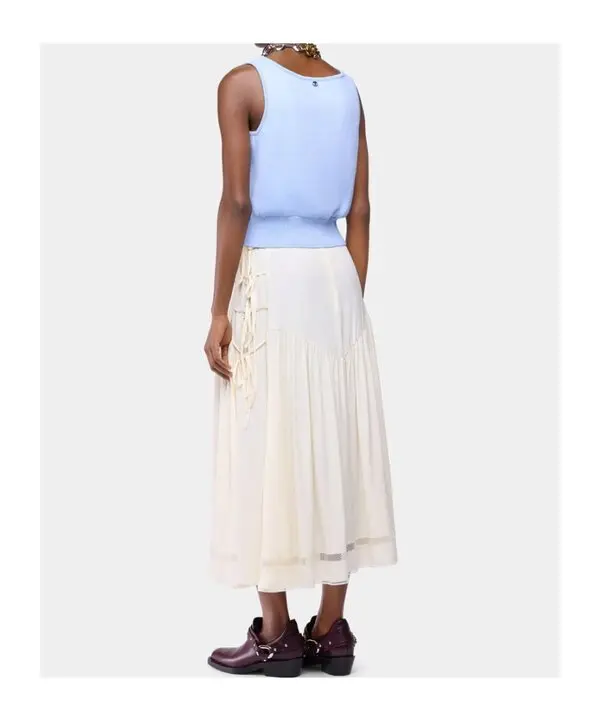 Rabanne Sleeveless Floral Embroidery Tank Top - Light Blue