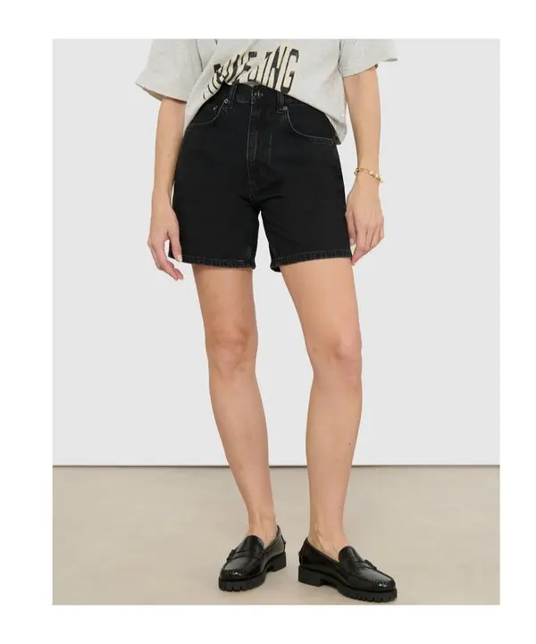 ANINE BING Delaney High-waisted Denim Shorts - Black