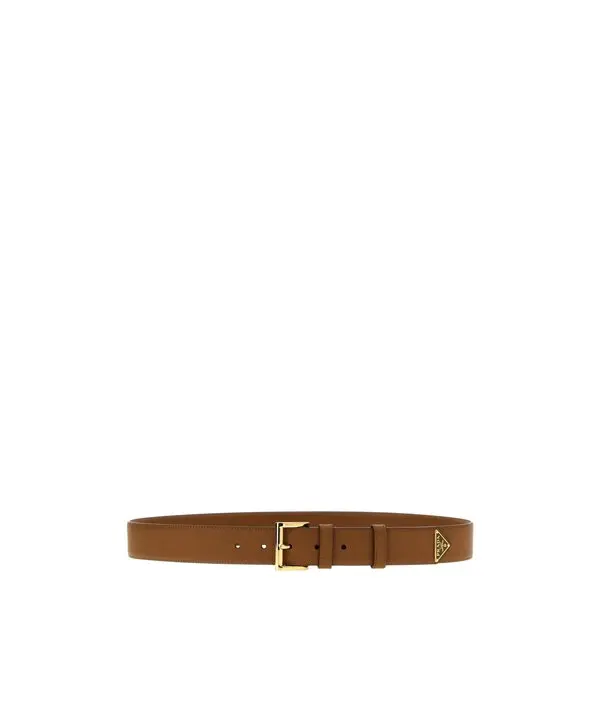Prada Logo Plaque Buckled Leather Belt - Brown