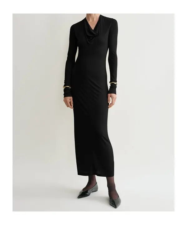 TOTEME Draped V-neck Long Sleeve Maxi Dress