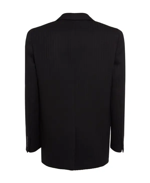 Saint Laurent Double-breasted Suit Jacket With Pointed Collar And Trimmed Pockets - Black