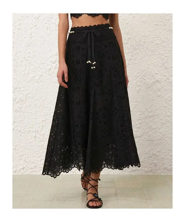 Zimmermann Rhiannon Embroidered Skirt - Black