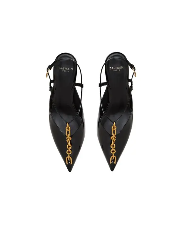 Balmain Sync Chain Kitten Slingbacks - Black