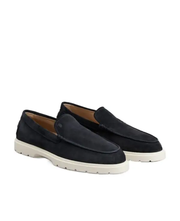 TOD'S Suede Embroidered Logo Loafers - Black