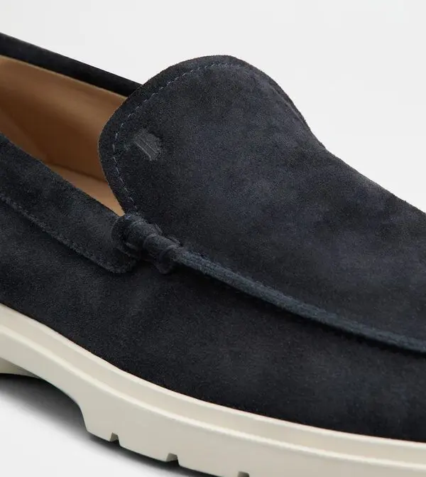 TOD'S Suede Embroidered Logo Loafers - Black