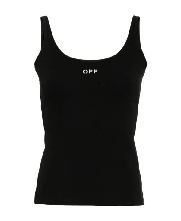 Off-White Sleeveless Tank Top With Logo - Black