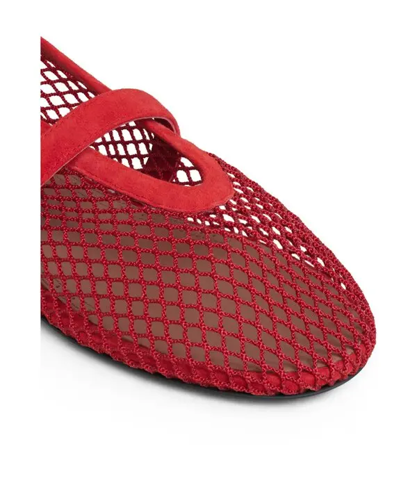Alaïa Fishnet Buckled Ballet Flats - Red