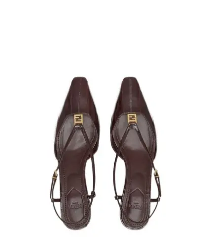 Fendi Eel Leather Slingbacks With Ff Detailing - Brown