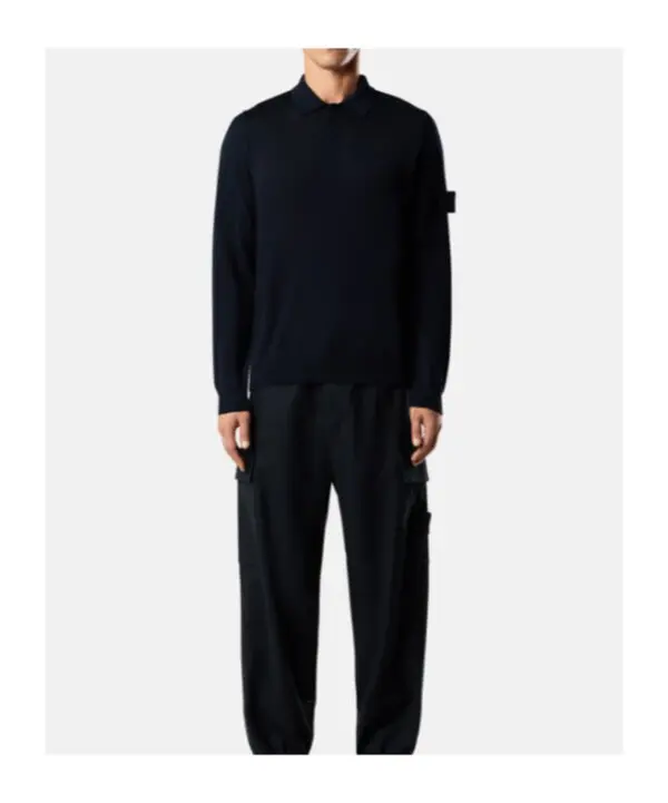 Stone Island Long Sleeve Polo Jumper - Navy Blue