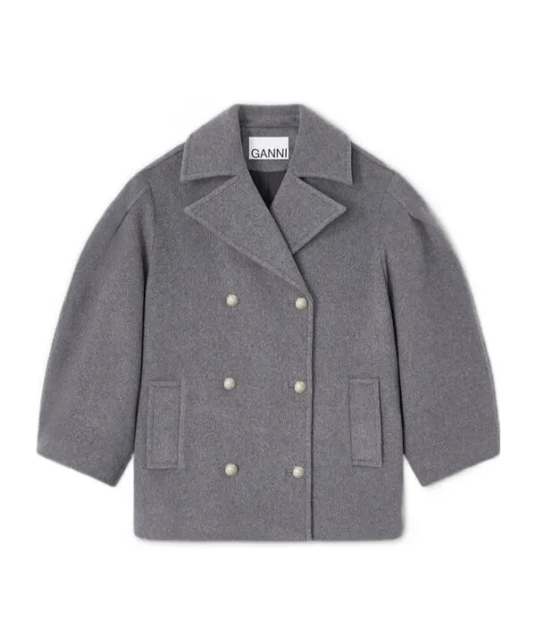 GANNI Oversized Midi Peacoat - Grey